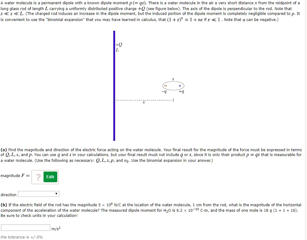 SOLVED: Water molecule is a permanent dipole with a known dipole moment ...
