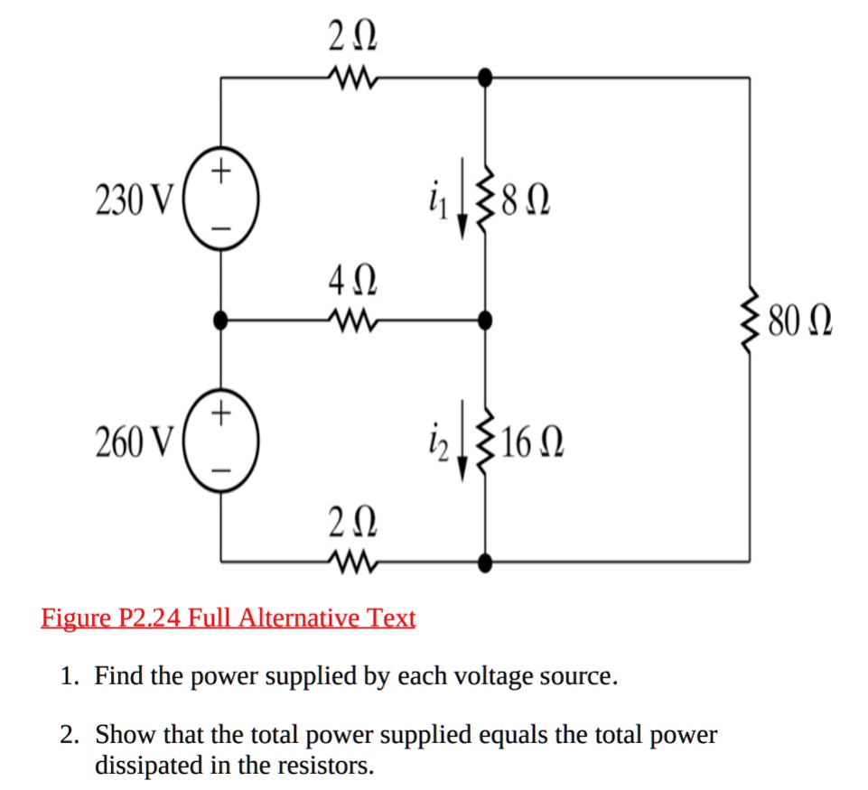 [GET ANSWER] 230 V + 260 V 2? 8? 4? 80 ? 16 ? 2? Figure P2.24 Full Alternative Text 1. Find the ...