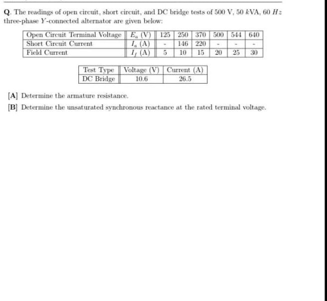 SOLVED: A. The readings of open circuit, short circuit, and DC bridge ...