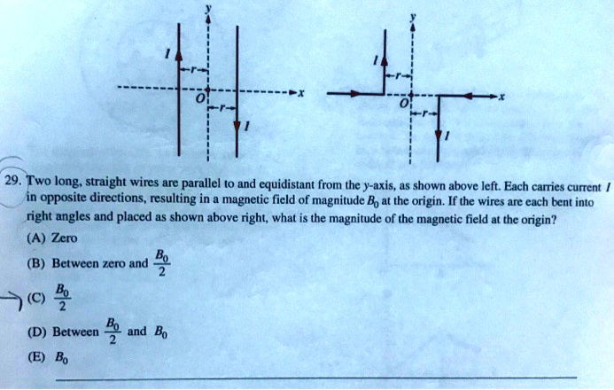 SOLVED: 29.Two long, straight wires are parallel to and equidistant ...