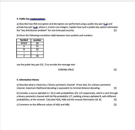 4. Public key cryptosystems a) Describe how RSA encryption and ...