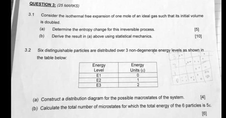 SOLVED: QUESTION 3: (25 MARKS) 3.1 If the entropy of a system is doubled, determine the entropy ...