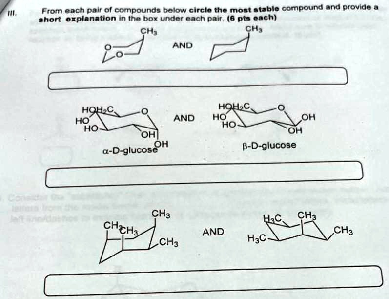 from each pair of cormpounds below circte the most stabla compound and ...