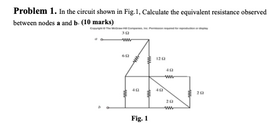 problem 1 in the circuit shown in fig 1 calculate the equivalent resistance observed between ...