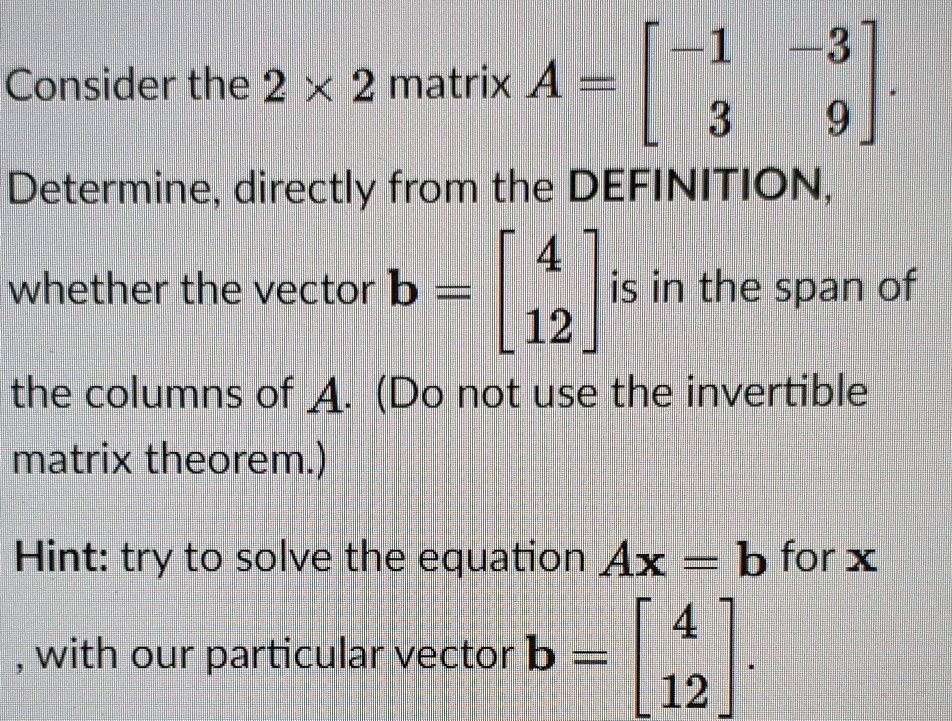 SOLVED:52 Consider the 2 xl2 matrix A {-8 31 61 Determine; directly from the DEFINITION 41 ...