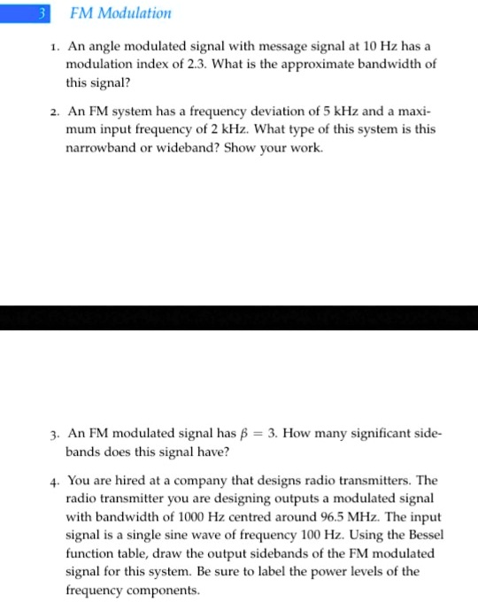 SOLVED: Signals and Communication FM Modulation I. An angle modulated signal with a message ...