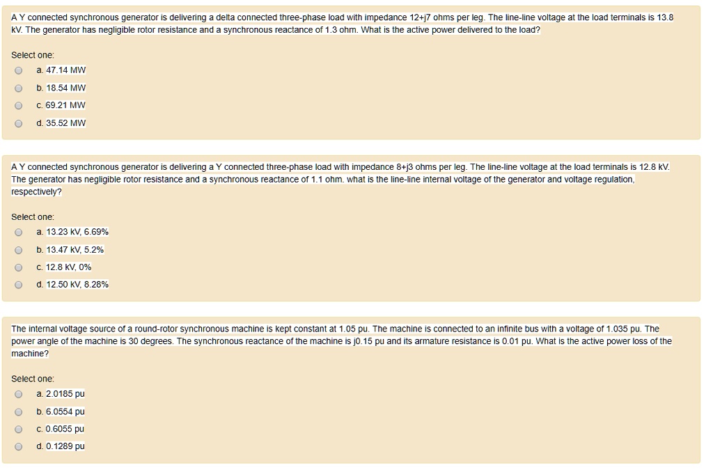 a y connected synchronous generator is delivering a delta connected ...
