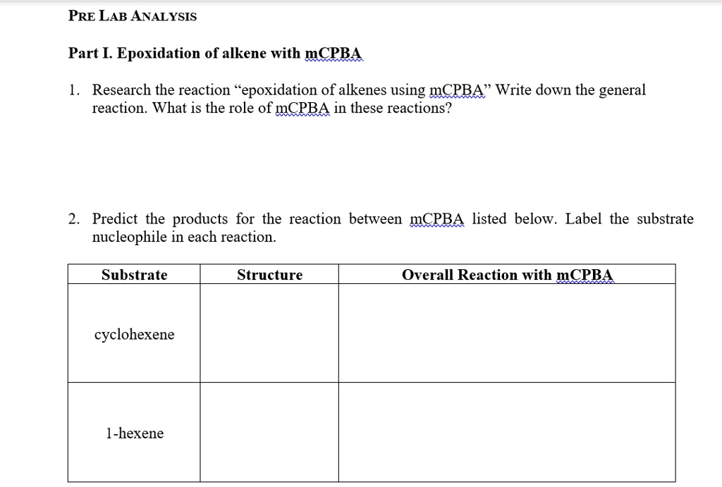 pre lab analysis part i epoxidation of alkene with mcpba research the ...