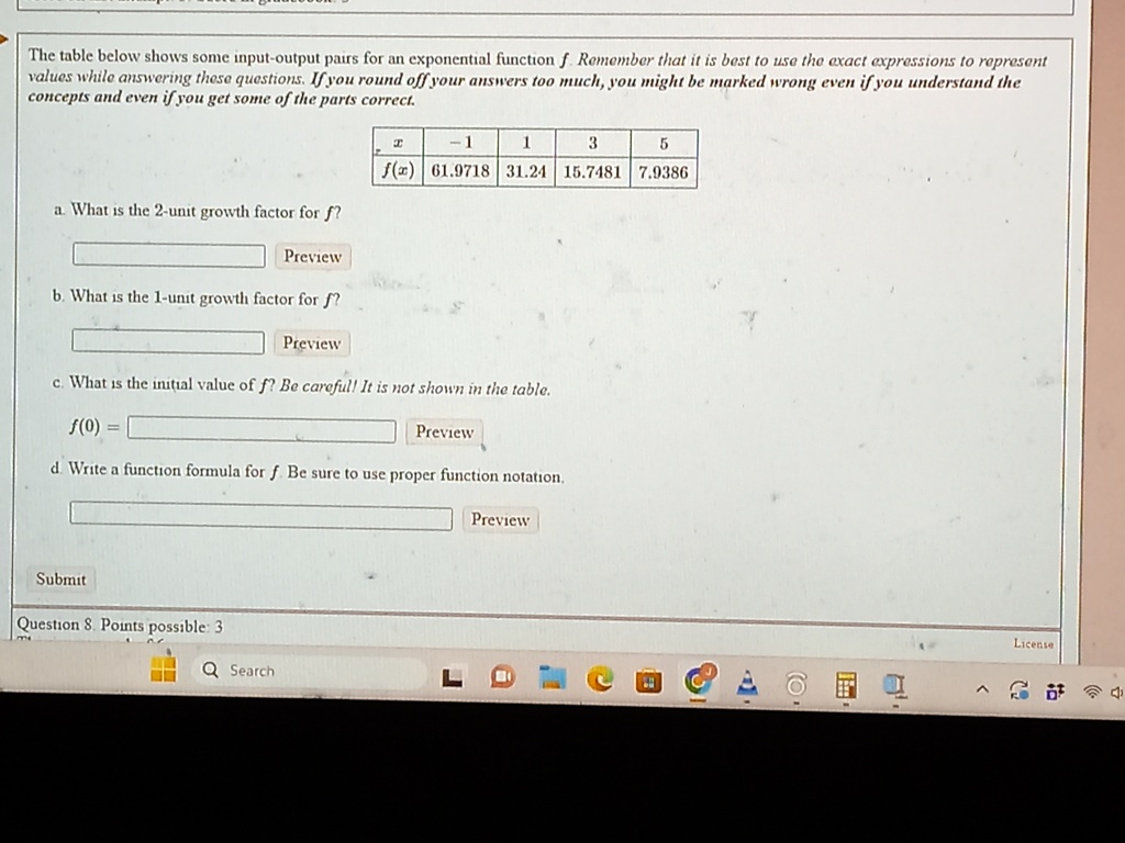 Solved The Table Below Shows Some Input Output Pairs For An Exponential Function F Remember