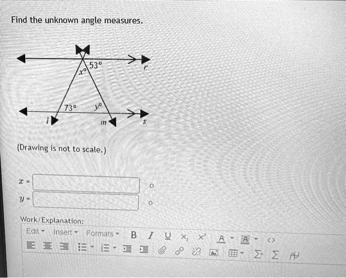 SOLVED: Find the unknown angle measures. (Drawing is not to scale ...