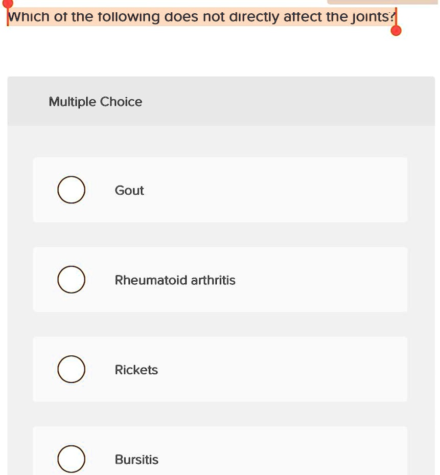 Which of the following does not directly affect the joints? Multiple ...
