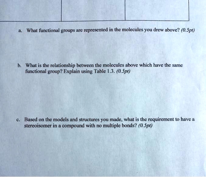what functional groups are represented in the molecules you drew above ...