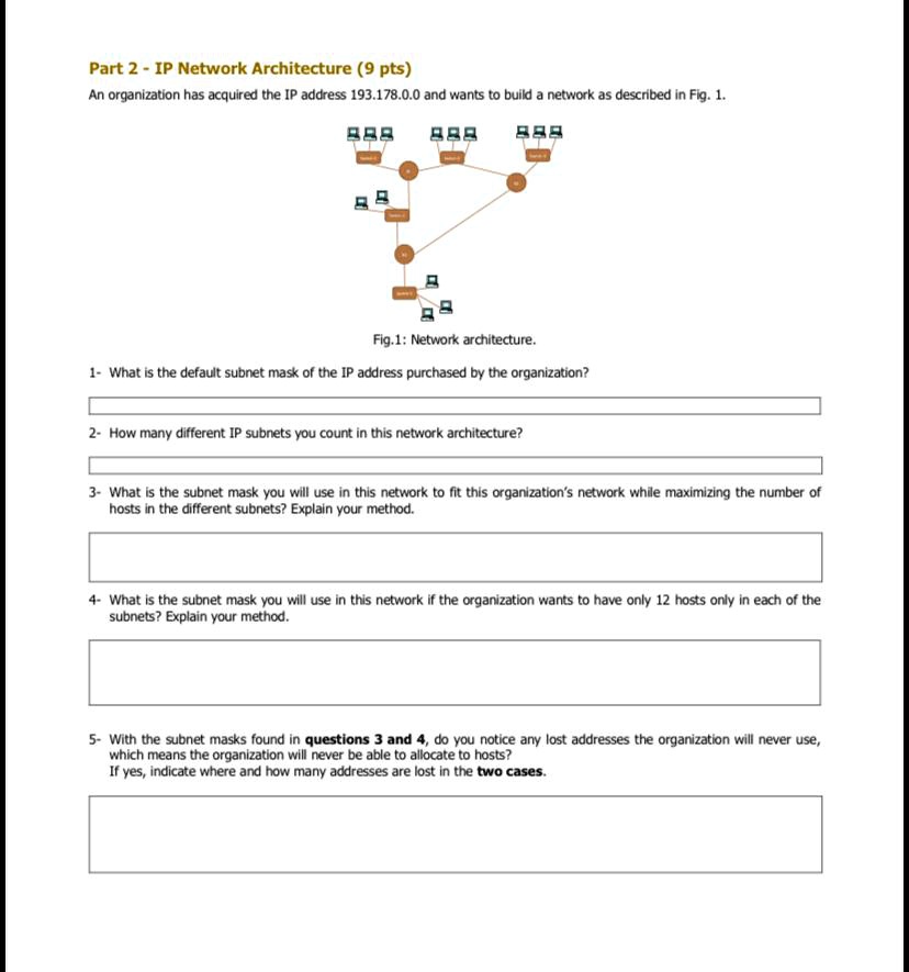 SOLVED: Part 2 - IP Network Architecture (9 pts) An organization has acquired the IP address 193 ...