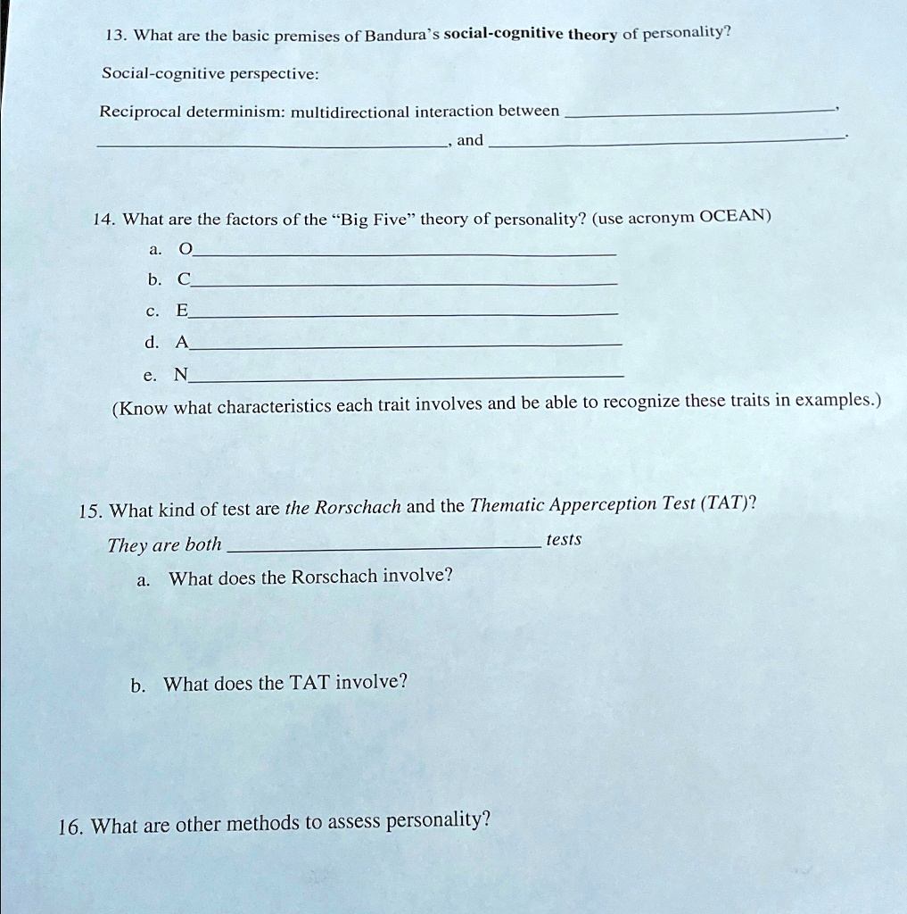 13. What are the basic premises of Bandura's social-cognitive theory of ...