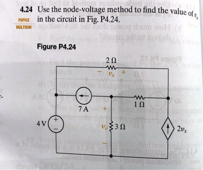 SOLVED: PSPICE in the circuit in Fig. P4.24 MULTISIM 1swog doum woHd Figure P4.24 20 W Ux + MW ...