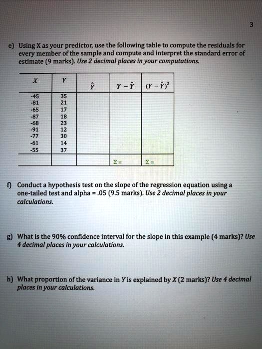 SOLVED:Using Xasyour predictor; use the following table compute the residuals for every member ...