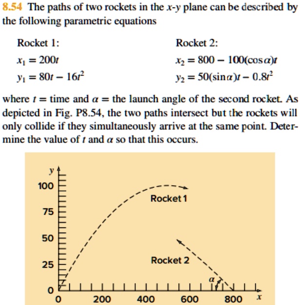 SOLVED: 8.54 The paths of two rockets in the x-y plane can be described by the following ...