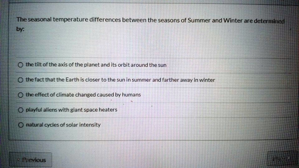 the seasonal temperature differences between the seasons of summer and ...