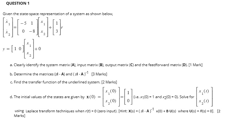 SOLVED: QUESTION 1 Given the state-space representation of a system as shown below: a. Clearly ...