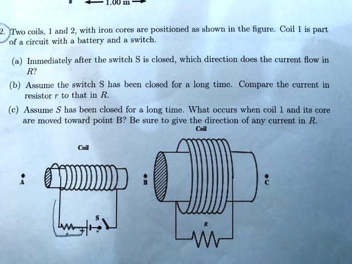 SOLVED: Two coils, 1 and 2, with iron cores are positioned as shown in ...