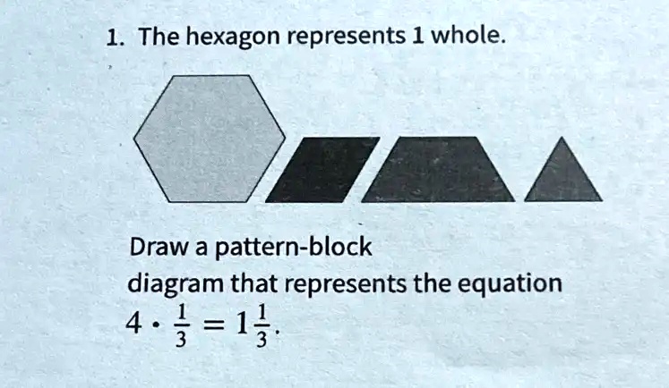 1. The hexagon represents 1 whole. Draw a pattern-block diagram that ...