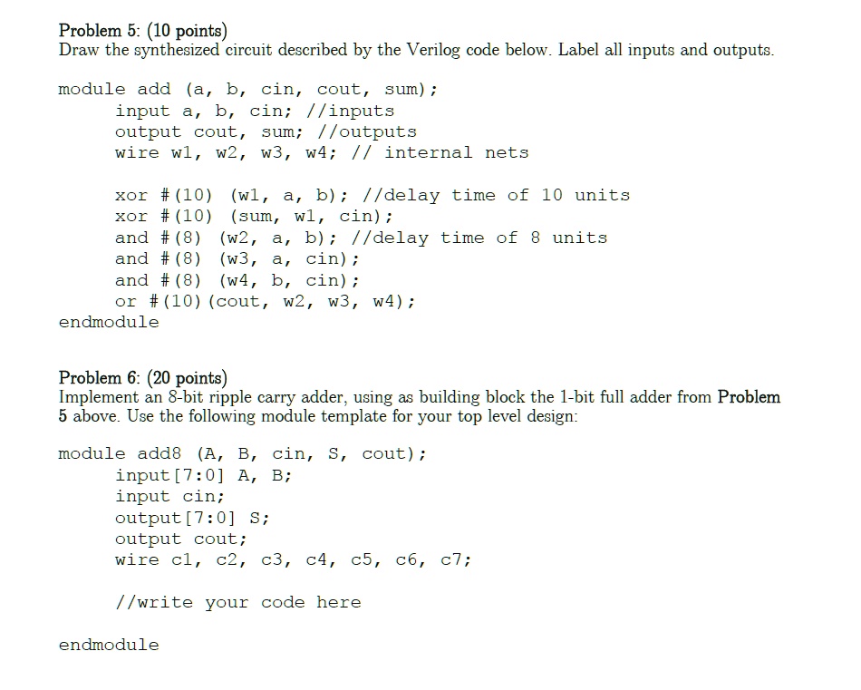 Solved Module Add A B Cin Cout Sum Input A B Cin Inputs Output Cout Sum Outputs
