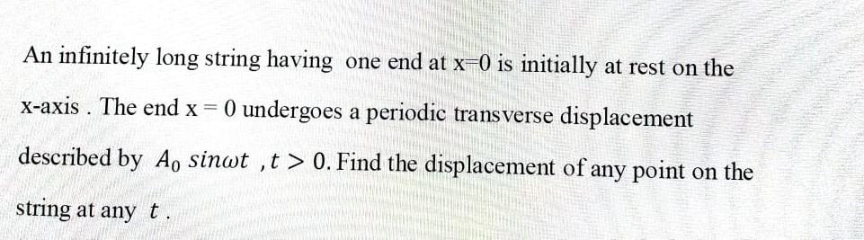 SOLVED: An infinitely long string having one end at x=0 is initially at rest on the X-axis The ...