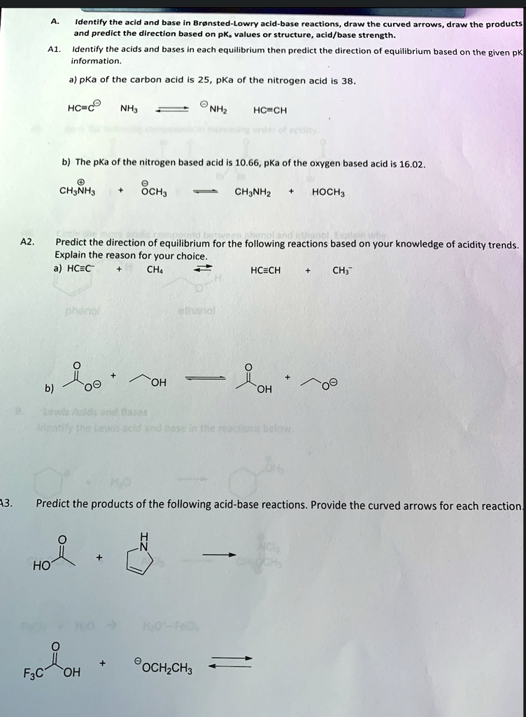identify the acid and base bronsted lowry acid base reactions drawthe ...