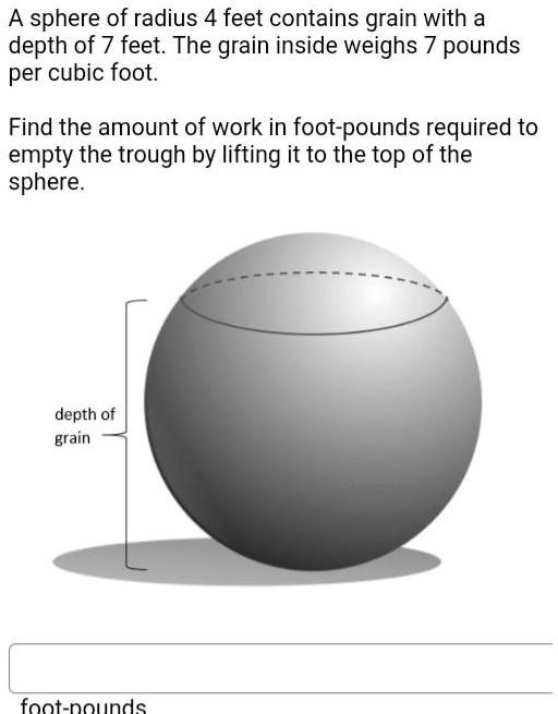 A sphere of radius 4 feet contains grain with a depth of 7 feet. The ...