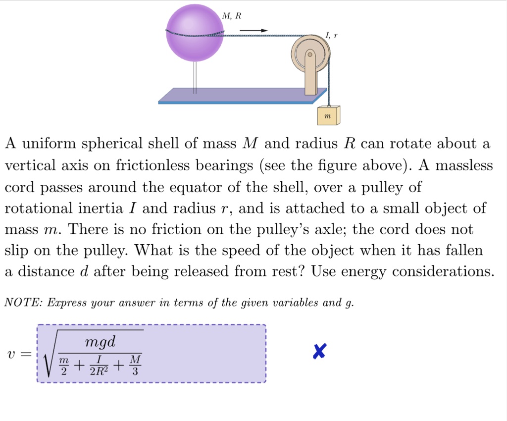 a uniform spherical shell of mass m and radius r can rotate about a ...