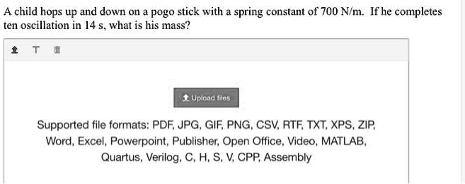 SOLVED:A child hops - up and down on pogo stick with spring constant of ...