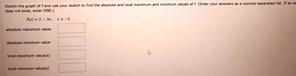 SOLVED: Sketch the graph of f and use your sketch to find the absolute and local maximum and ...