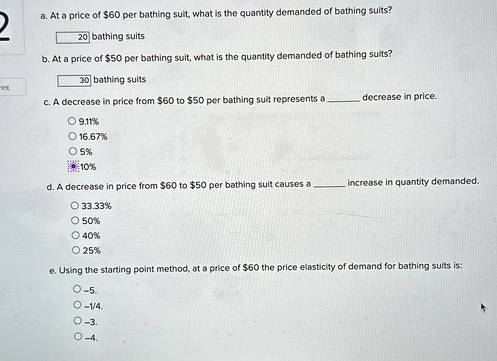 SOLVED: a. At a price of 60 per bathing suit, what is the quantity ...