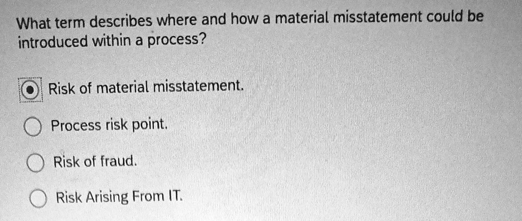 SOLVED: What term describes where and how a material misstatement could ...