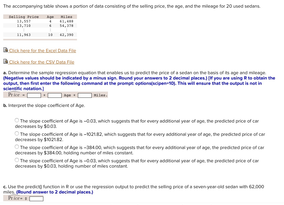 the accompanying table shows portion of data consisting of the selling ...