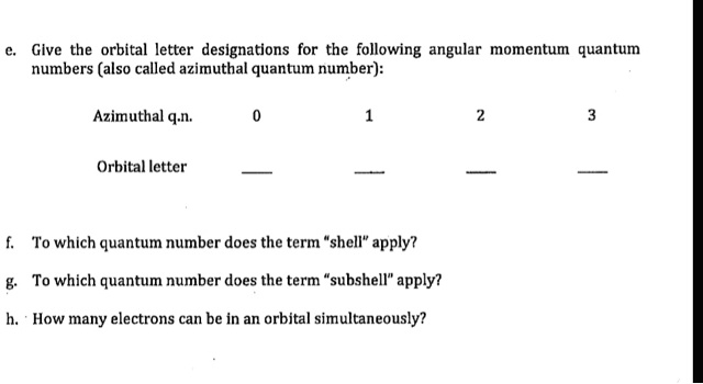 SOLVED: Give the orbital letter designations for the following angular ...