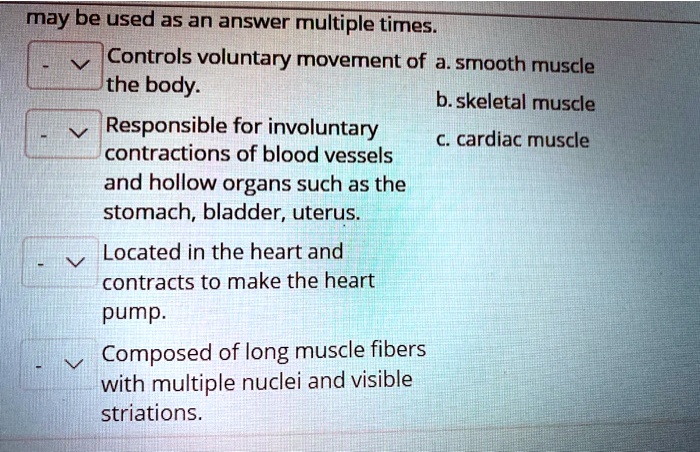 SOLVED: Controls voluntary movement of a. smooth muscle in the body: b ...