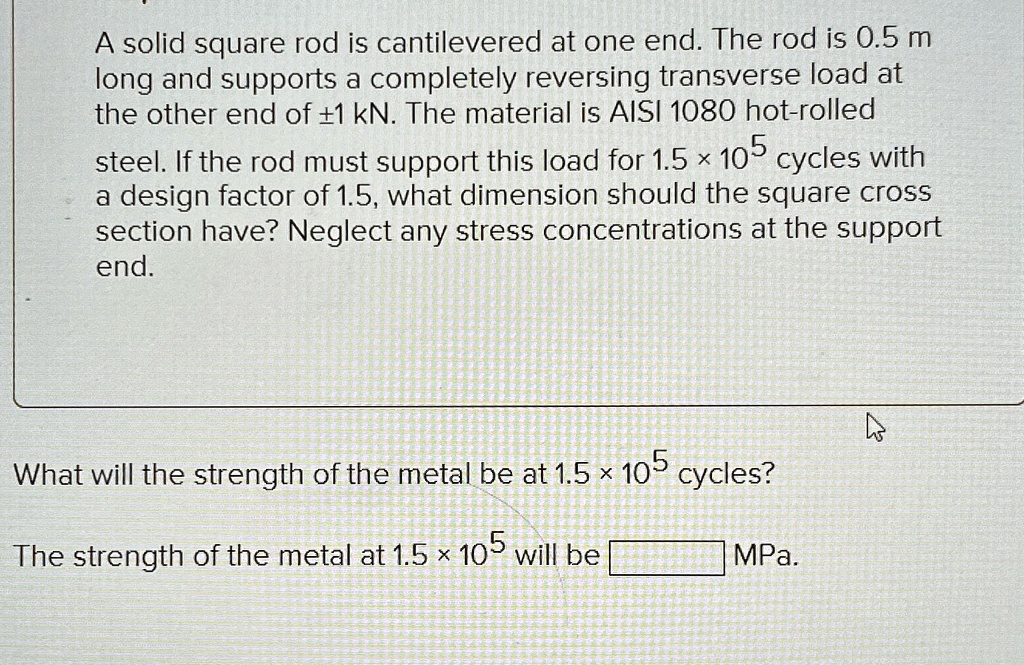 a solid square rod is cantilevered at one end the rod is 05 m long and ...