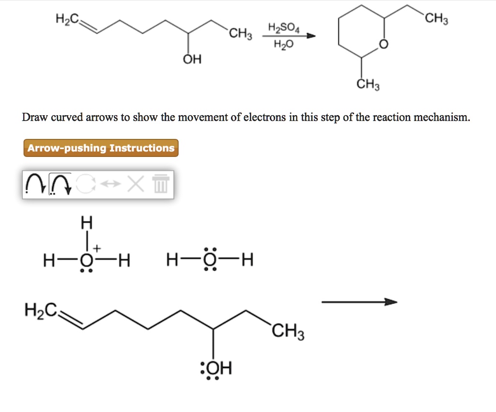 SOLVED: CH3 CH3 H2SO4 H2O OH CH3 Draw curved arrows to show the movement of electrons in this ...