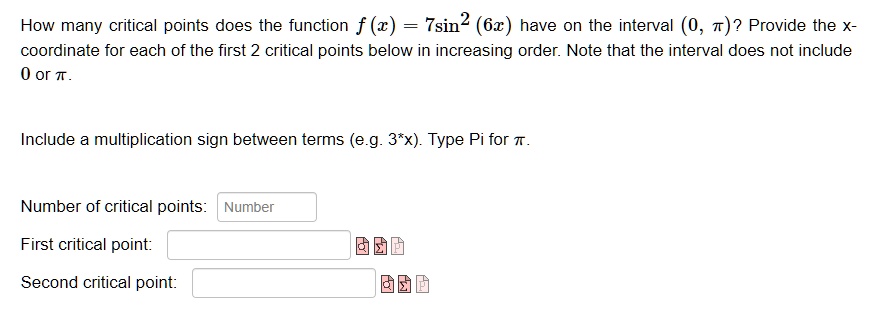 SOLVED: Texts: How many critical points does the function f(x) = 7sin^2 ...
