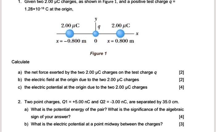 1. Given two 2.00 µC charges, as shown in Figure 1, and a positive test ...