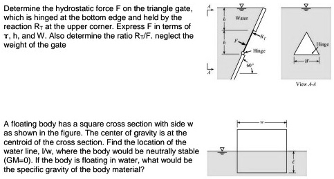 SOLVED: Determine the hydrostatic force F on the triangular gate, which is hinged at the bottom ...