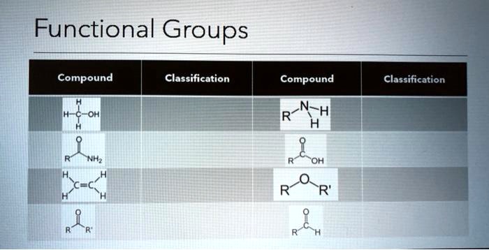 SOLVED: Functional Groups Compound Classification Compound classification R N-H Oh