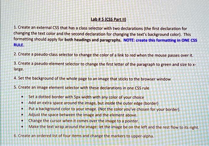 Solved Lab 5 Css Part 2 1 Create An External Css That Has A Class Selector With Two