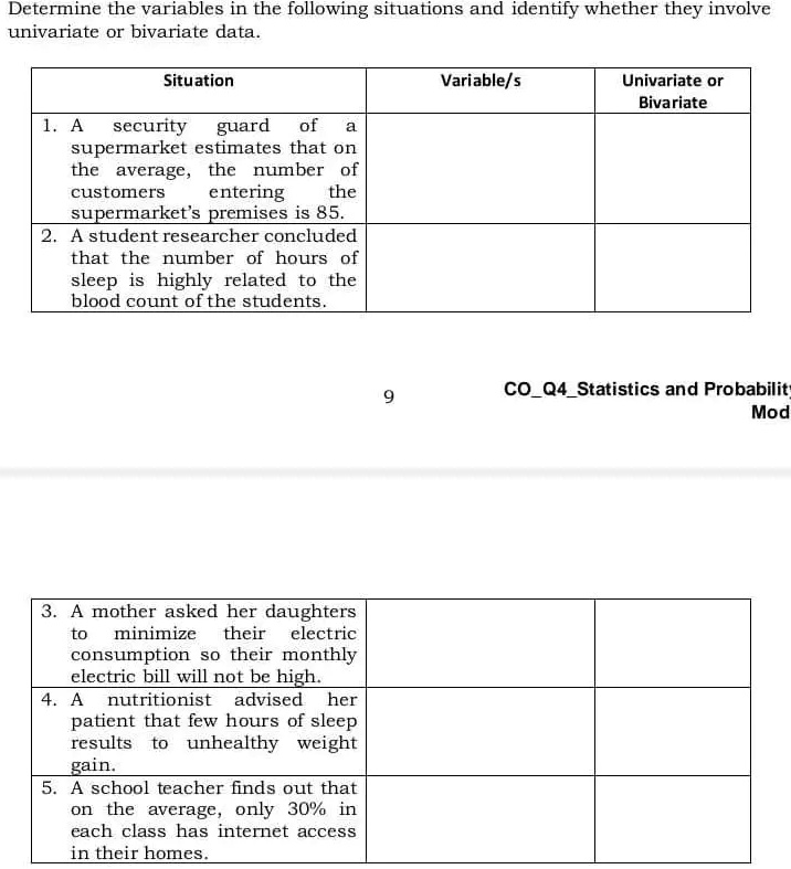 Solved Determine The Variables In The Following Situations And