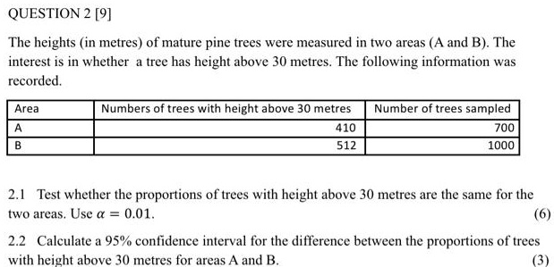 SOLVED: QUESTION 2 [9] The heights (in metres of mature pine trees were ...