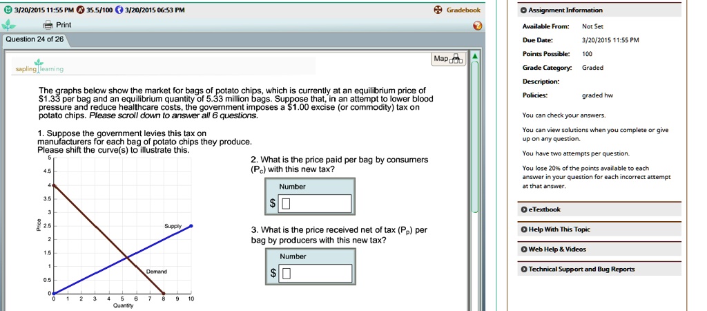 SOLVED: The graphs below show the market for bags of potato chips ...