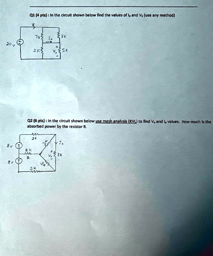 20 v Q1 (4 pts): In the circuit shown below find the values of Io and Vo (use any method) 3K Q2 ...
