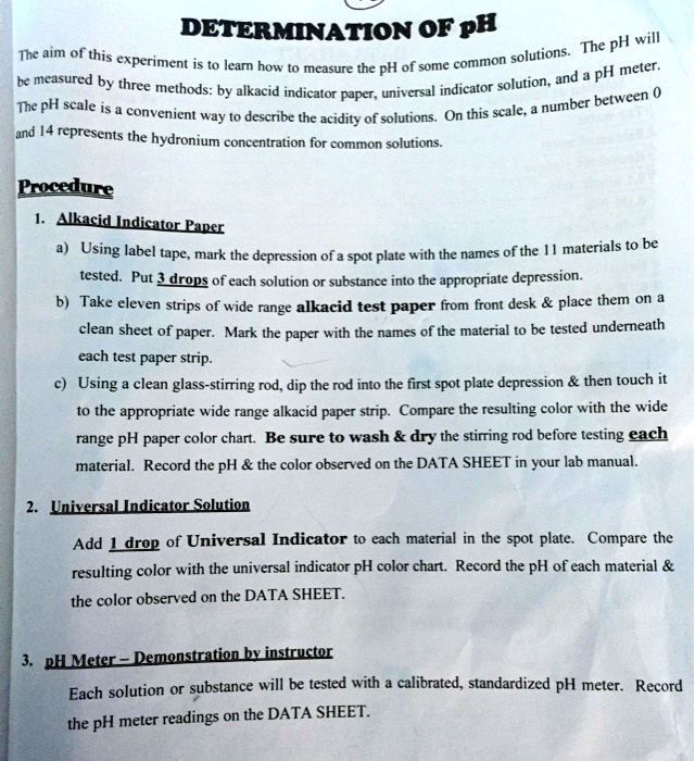 SOLVED: DETERMINATION OF PH The pH will The aim of this solutions ...