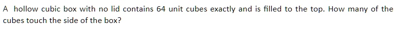 A hollow cubic box with no lid contains 64 unit cubes exactly and is ...